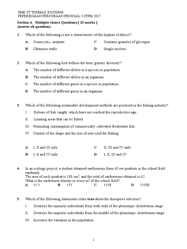 Term 3 Trial Exam STPM 2017 | PDF | Point Mutation | Gene