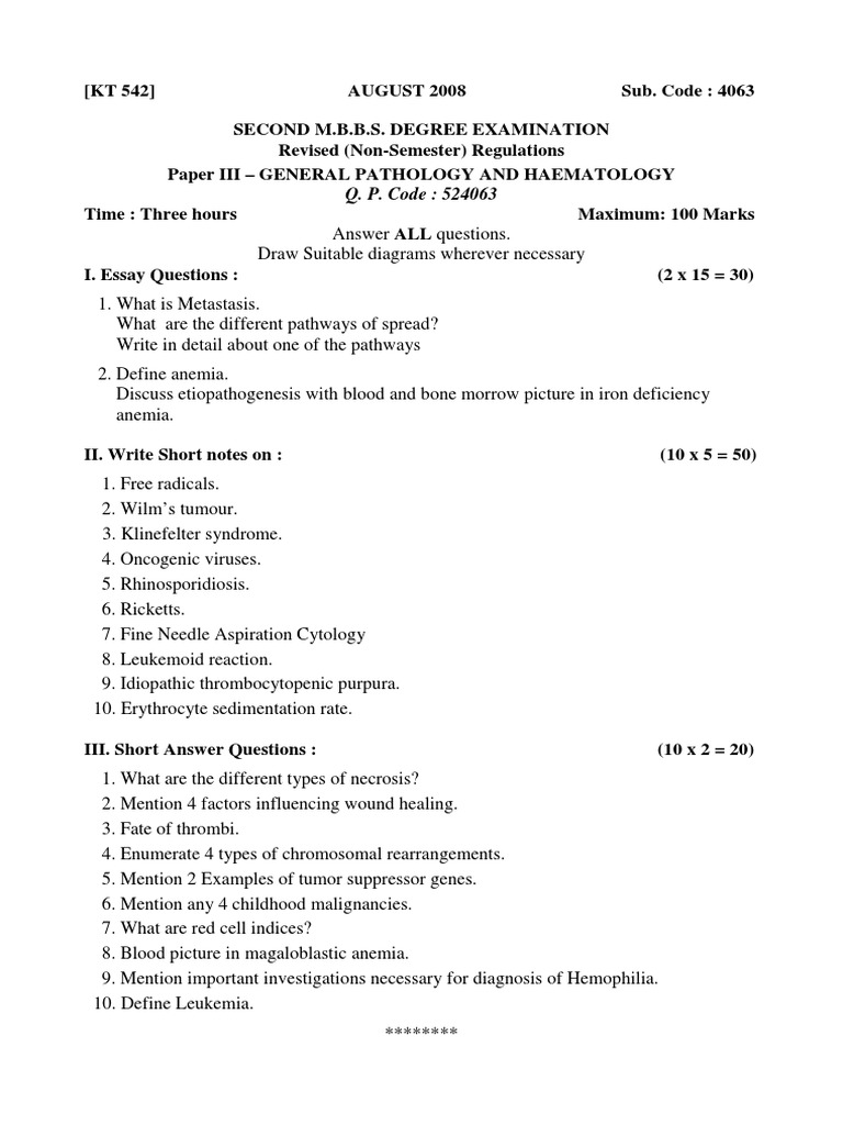 PATHology Questions MGR Medical University | PDF | Anemia | Neoplasms
