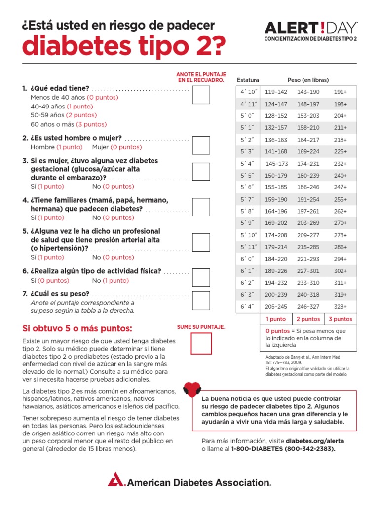 Risk Test Paper Spanish | PDF | Diabetes mellitus | Diabetes mellitus ...