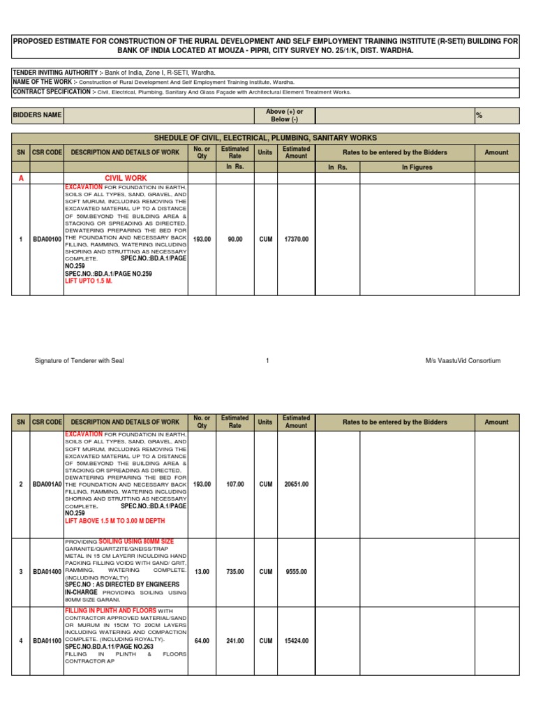 WARDHA Tender BOQ 13-12-2013 For Tender | PDF | Concrete | Brick