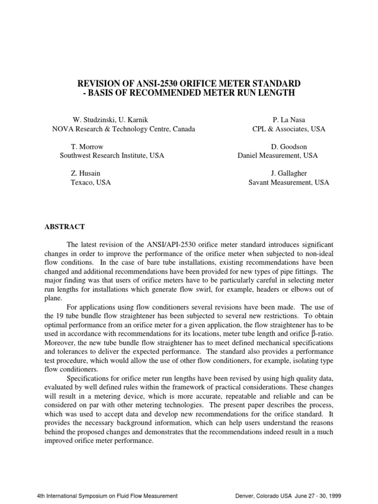 2530 Orifice Meter API Ansi - S | PDF | Reynolds Number | Flow Measurement