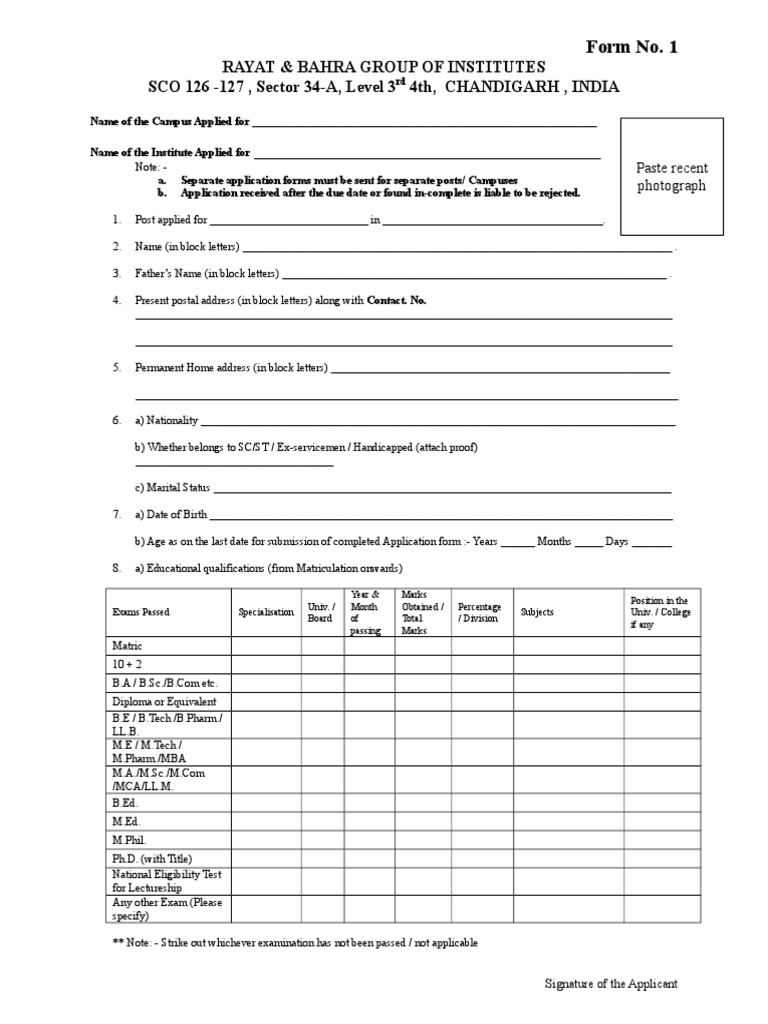 Job Application Form | PDF | Qualifications | Academic Degree