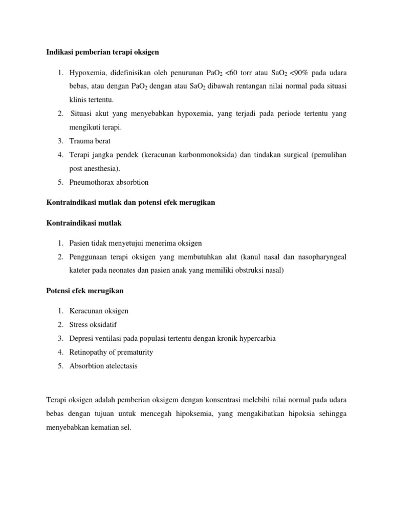 Indikasi Pemberian Terapi Oksigen | PDF