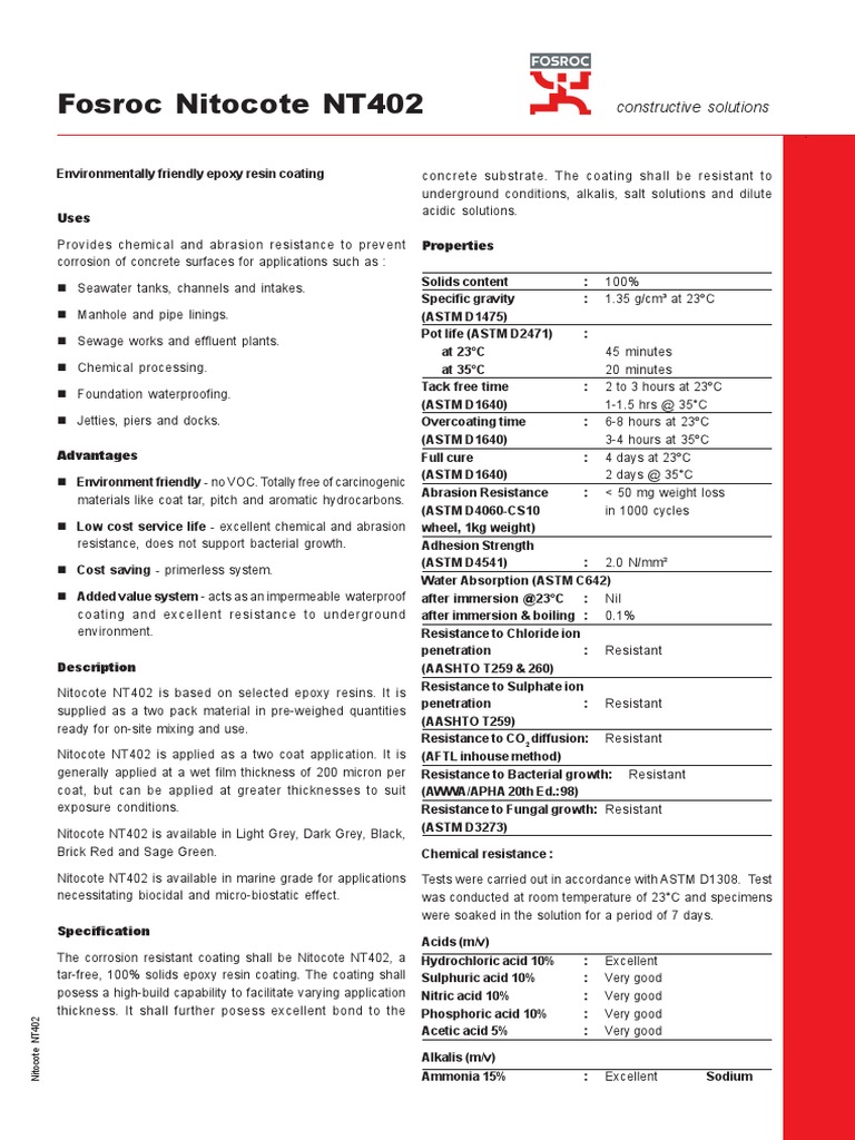 Nitocote NT402 | PDF | Sodium Chloride | Epoxy