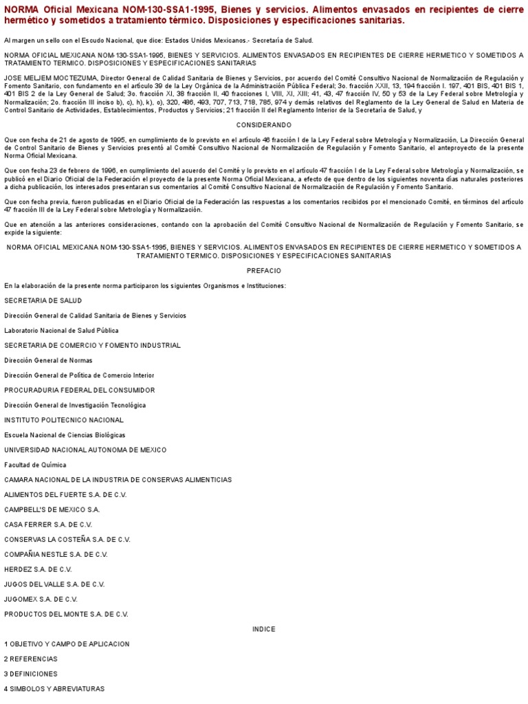 Nom 130 Ssa1 1995 | PDF | Alimentos | Carne
