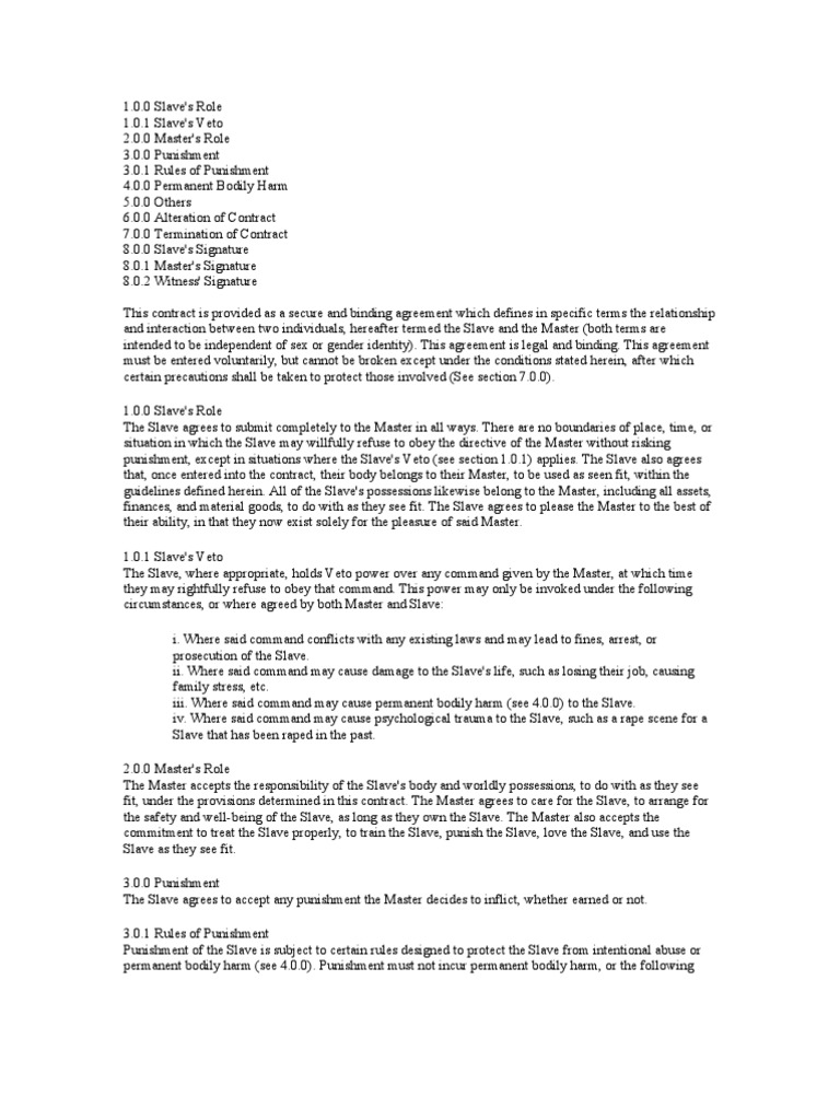Contract of Total Power Exchange (BDSM 24/7 Slavery Contract) | PDF | Social Institutions ...