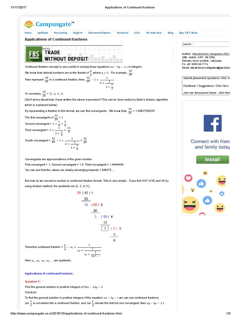 Applications of Continued Fractions Continued | PDF | Number Theory ...