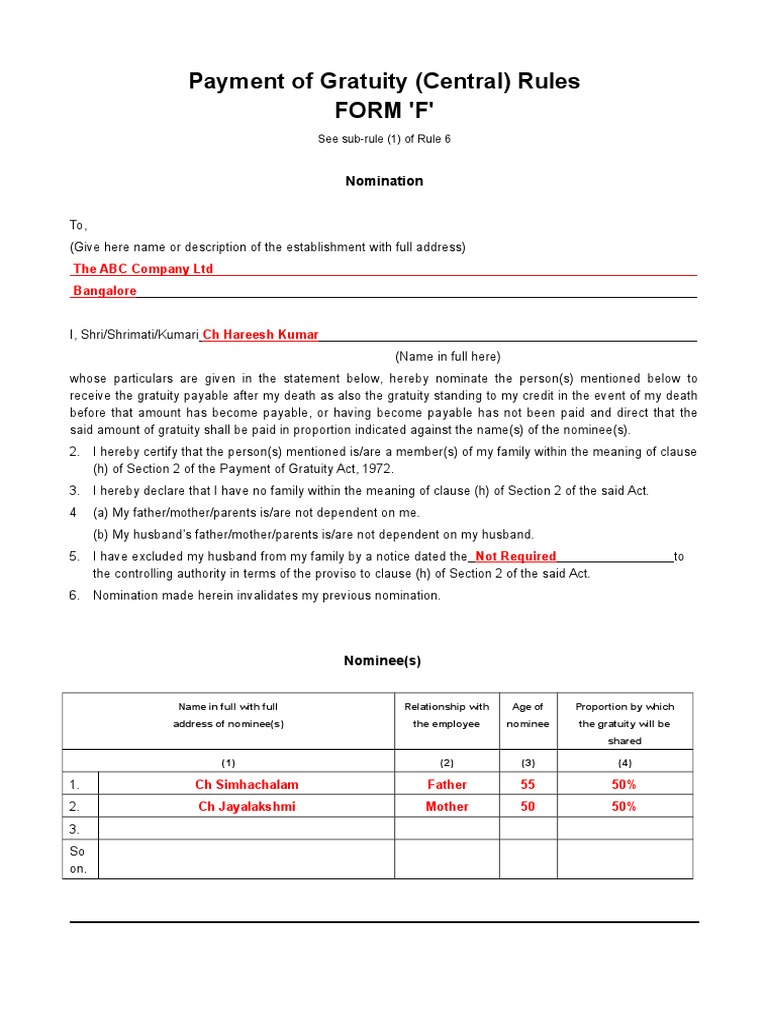 How To Fill Gratuity Form F | PDF | Gratuity | Government