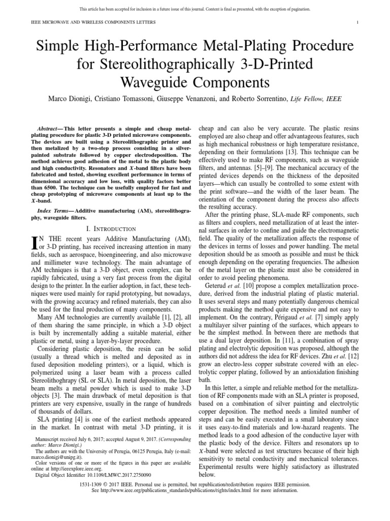 Simple High-Performance Metal-Plating Procedure | PDF | 3 D Printing | Microwave