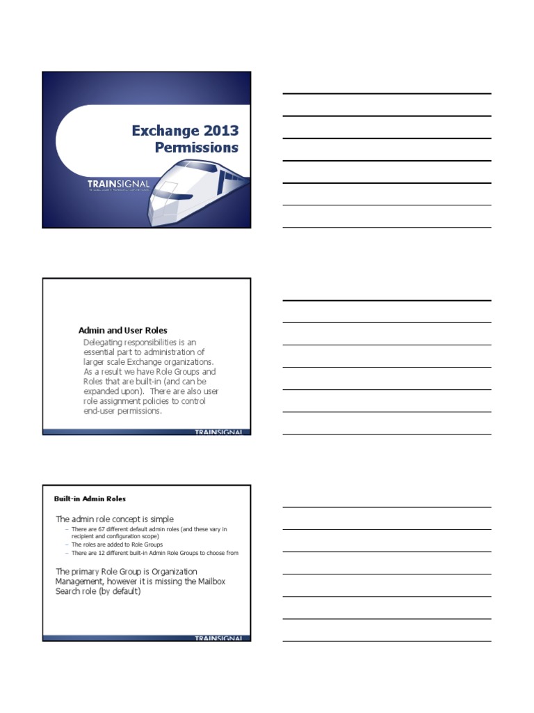 Exchange 2013 Permissions: Admin and User Roles | PDF