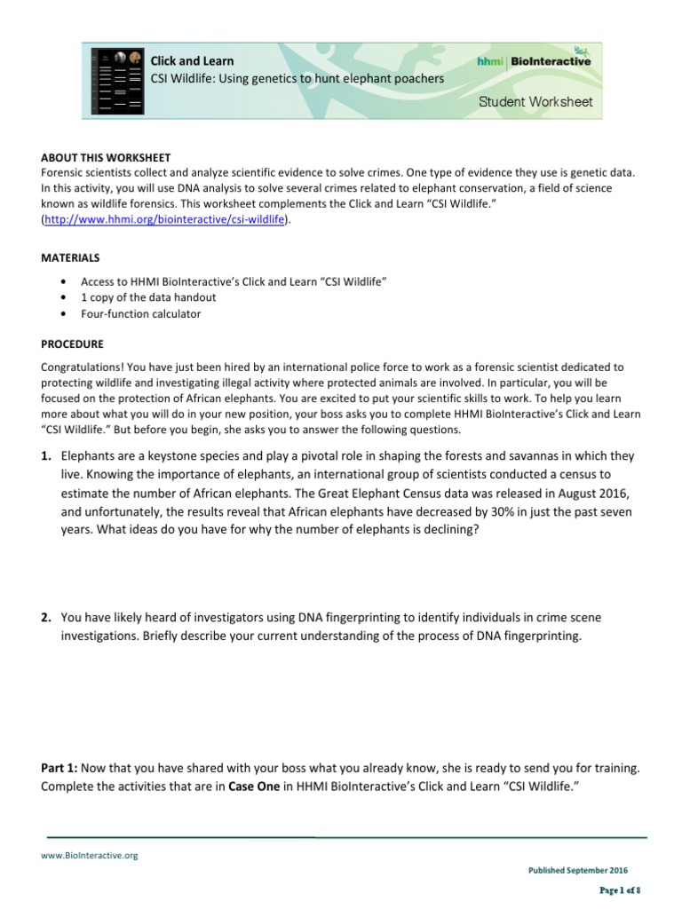 CSI Wildlife Worksheet2 | PDF | Allele | Zygosity