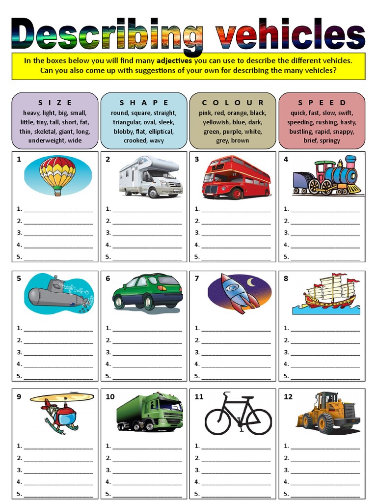 Describing Vehicles Adjectives | PDF | Nature