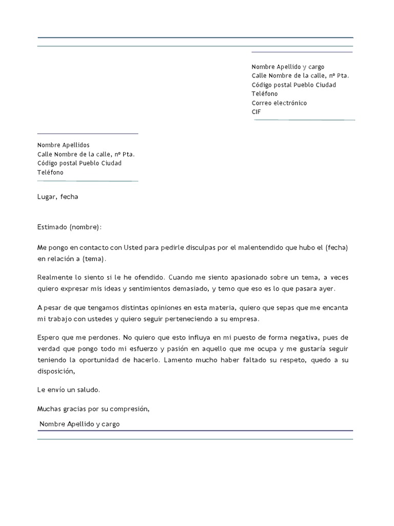 Ejemplo de Carta de Disculpa A Un Jefe en Word | PDF