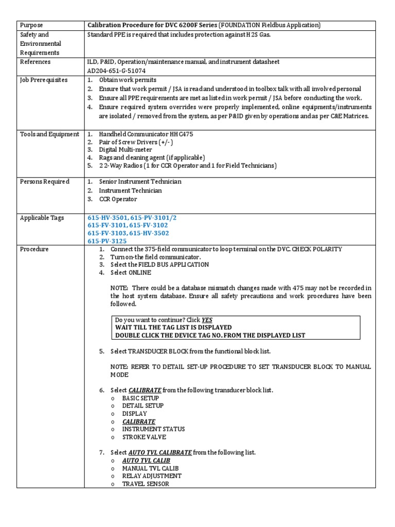 Control Valve Calibration FF | PDF | Calibration | Valve