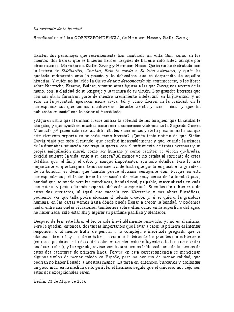 Correspondencia Hesse y Zweig | PDF | Hermann Hesse | Friedrich Nietzsche