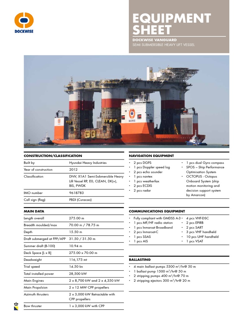 Heavy Transport Vessel Dockwise Vanguard | PDF | Ships | Shipbuilding
