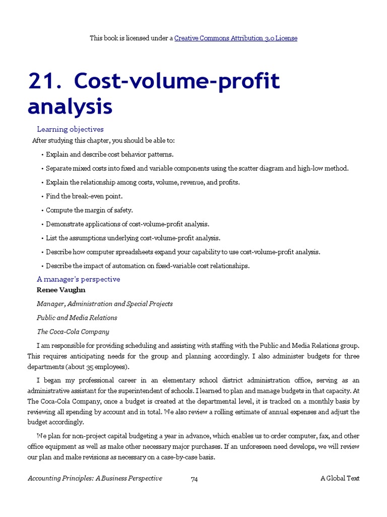 21 Cost Volume Profit Analysis | Revenue | Market (Economics)