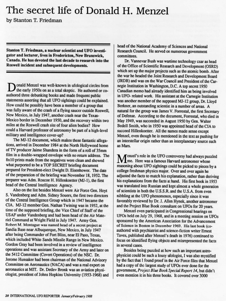 THE SECRET LIFE OF DONALD H. MENZEL by Stanton T. Friedman | PDF