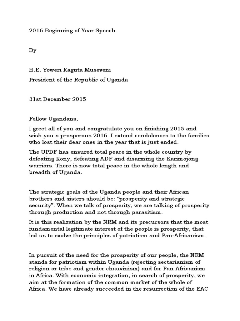 2016 Beginning of Year Speech | PDF | Uganda | Fertilizer