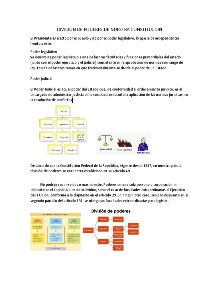 Divicion De Poderes De Nuestra Constitucion Pdf Separación De