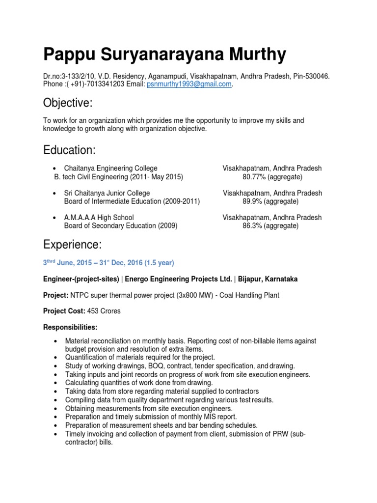 Pappu Suryanarayana Murthy: Objective | PDF | Engineering | Science And ...