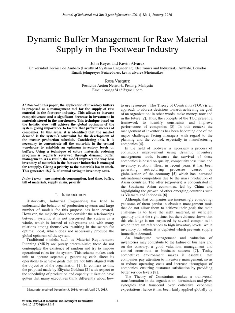 Dynamic Buffer Management For Raw Material Supply in The Footwear ...