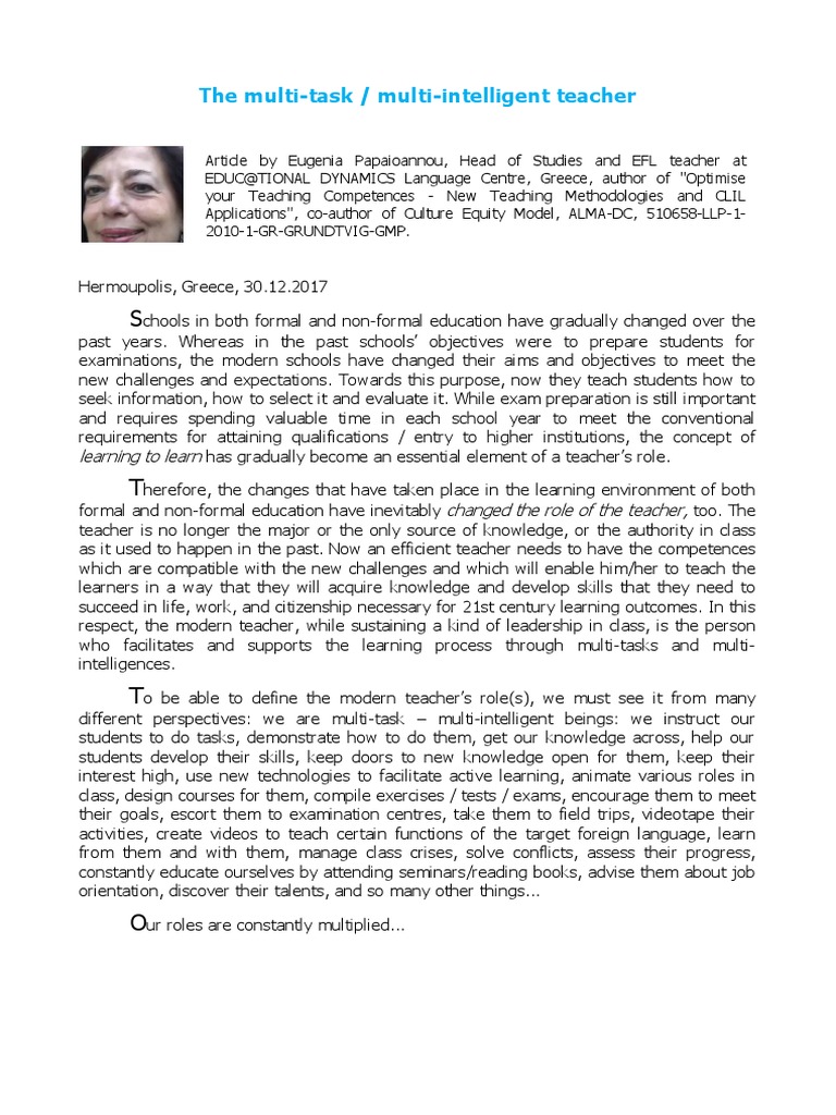 The Multi-Task, Multi-Intelligent Teacher - by Eugenia Papaioannou - 30 ... The Multi-Task, Multi-Intelligent Teacher - by Eugenia Papaioannou - 30 ...