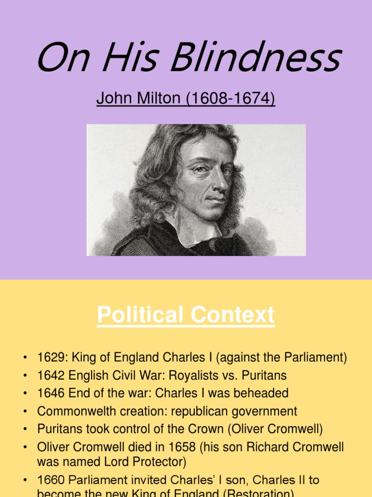 Milton's "On His Blindness" Analysis | PDF | John Milton | Sonnets