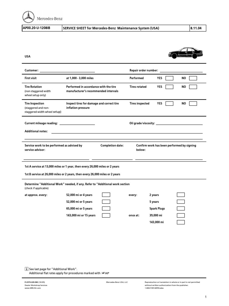AP00.20 U 1208IB SERVICE SHEET For Mercedes Benz Maintenance System ...