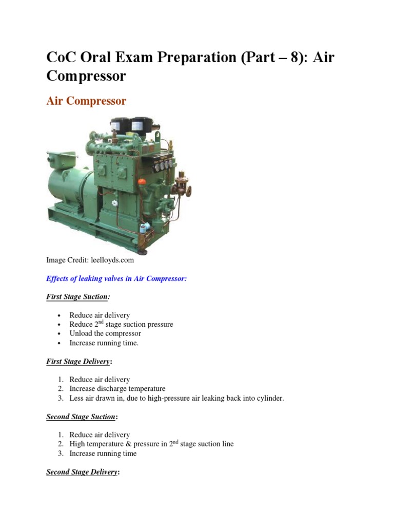 CoC Oral Exam Preparation 8-Air Compressor | PDF | Valve | Gas Technologies