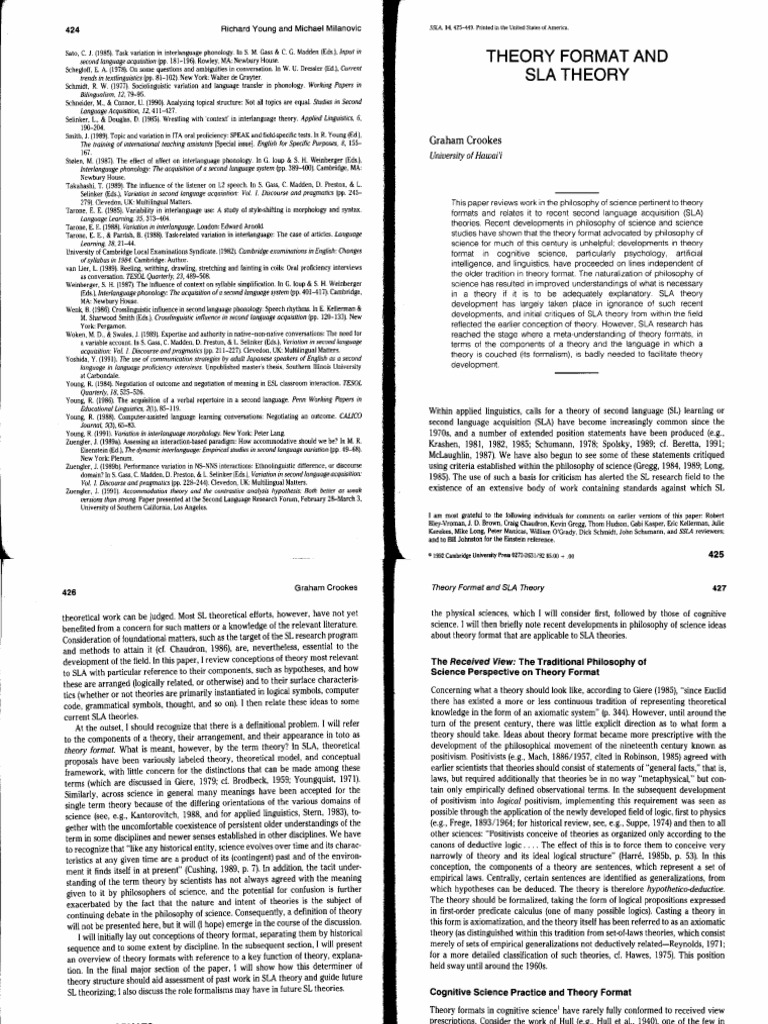 SLA Theories and Theory Formats | PDF | Second Language Acquisition ...