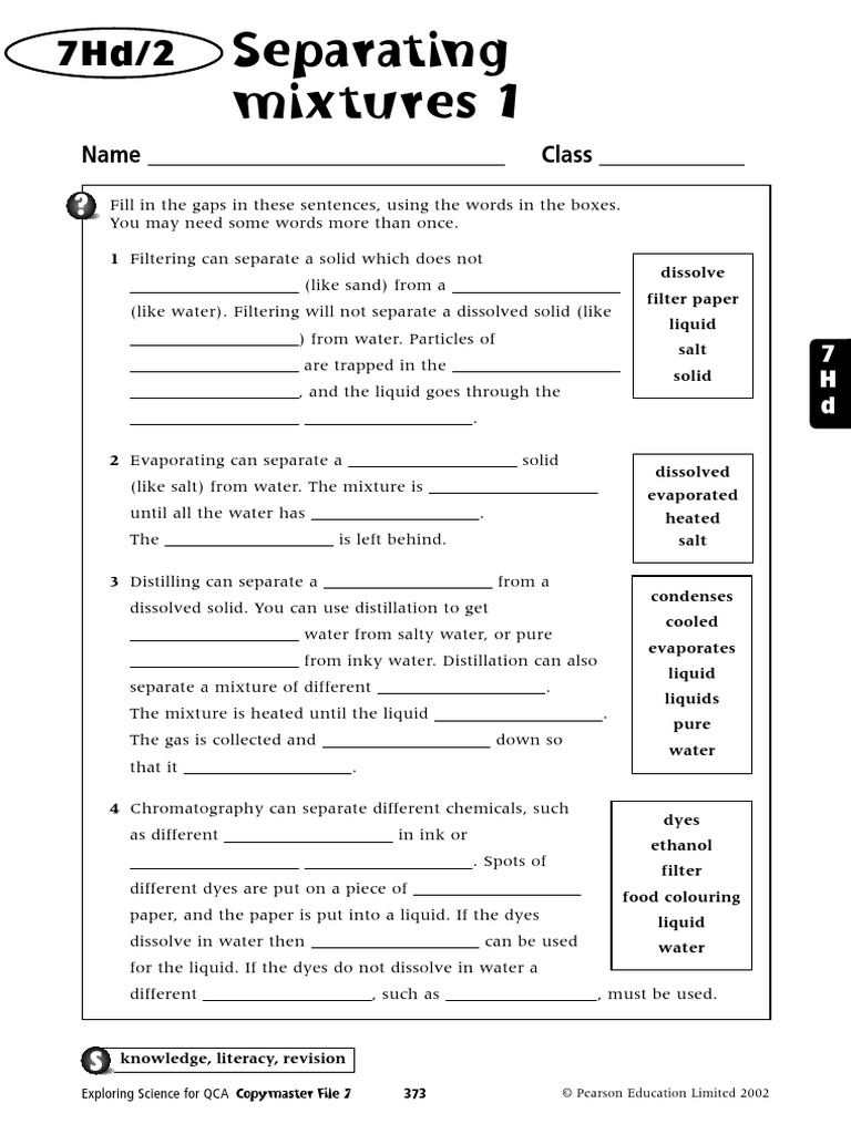 Separating Mixtures 1: Name Class | PDF | Filtration | Solubility