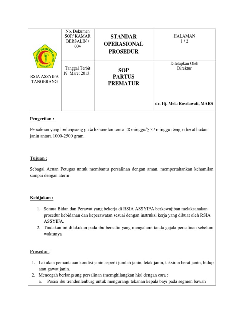 4 Sop Partus Imathurus Prematur | PDF