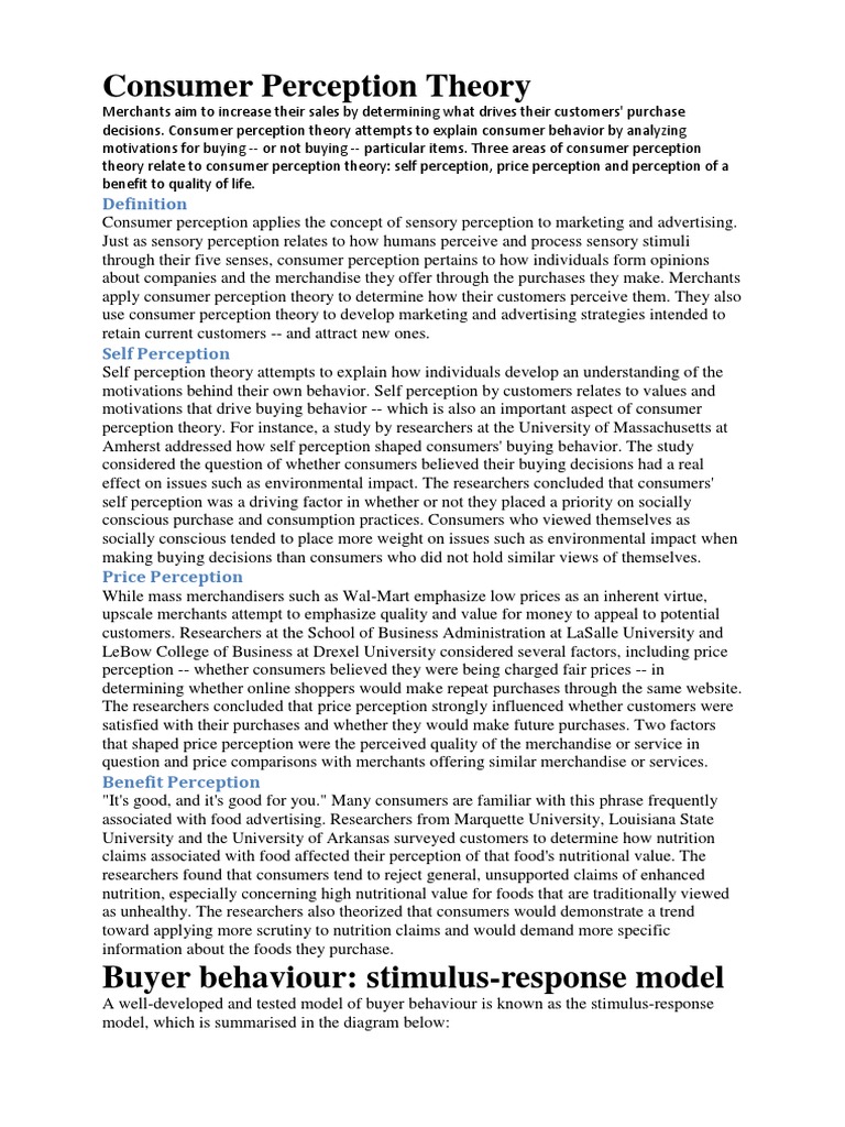 Consumer Perception Theory | PDF | Consumer Behaviour | Self Concept