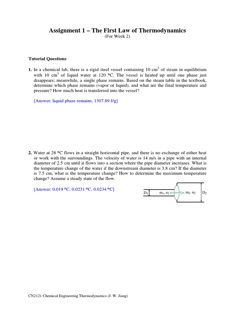 Assignment 1 - The First Law of Thermodynamics | PDF | Temperature ...