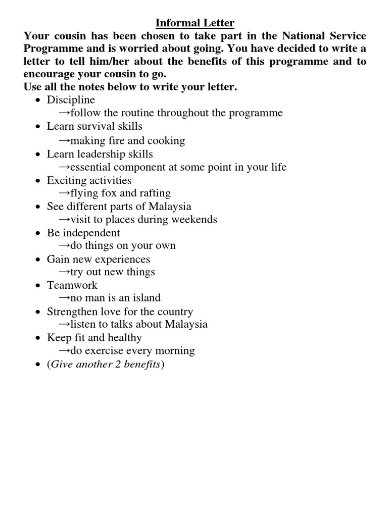 Informal Letter (National Service) | PDF