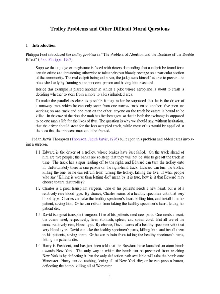 Trolley Problems and Other Difficult Moral Questions: Foot, Philippa ...