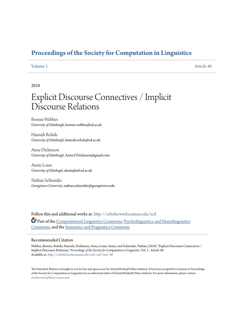 Explicit Connectives - Implicit Relations | PDF | Linguistics | Epistemology