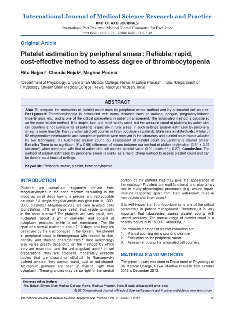 09 Platelet Count by Peripheral Smear and Automated Cell Counter PDF ...