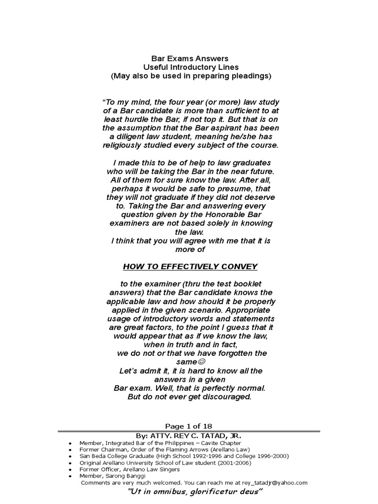 Effective Bar Exam Answering Tips | PDF | Supreme Courts | Jurisprudence