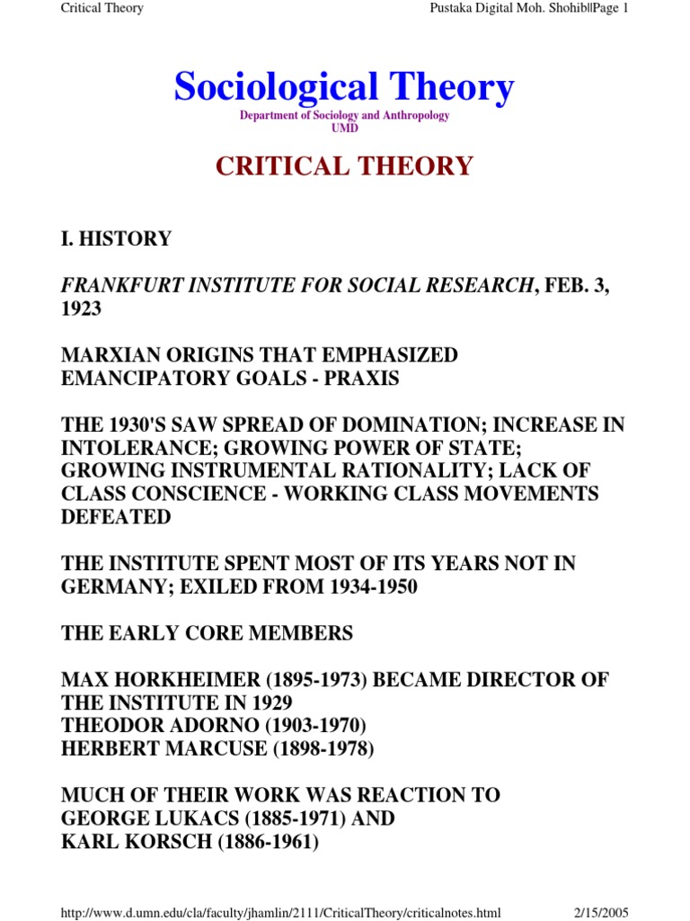 History of Frankfurt's Critical Theory | PDF | Frankfurt School | Marxism