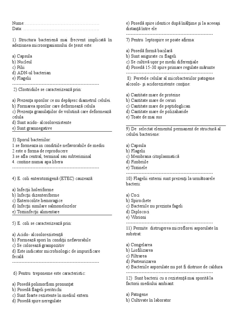 Test - Microbiologie (Asistenti Medicali) | PDF