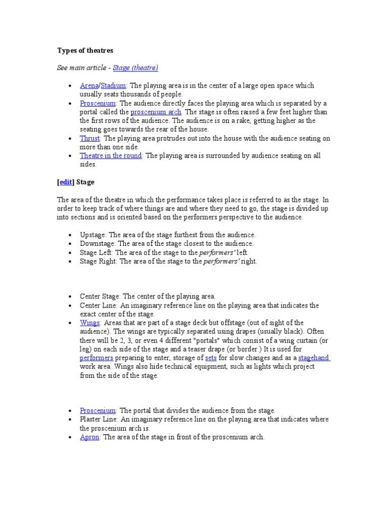 Types of Theatres | PDF | Theatre | Performing Arts