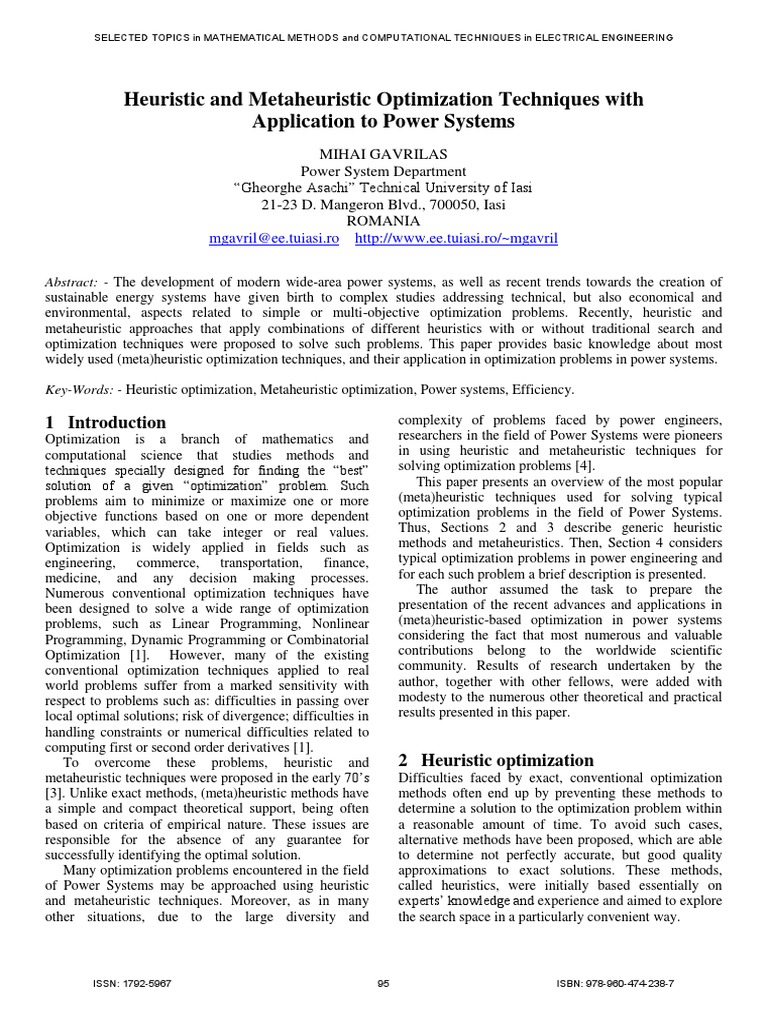 Heuristicand Metaheuristic Optimization Techniqueswith Applicationto ...