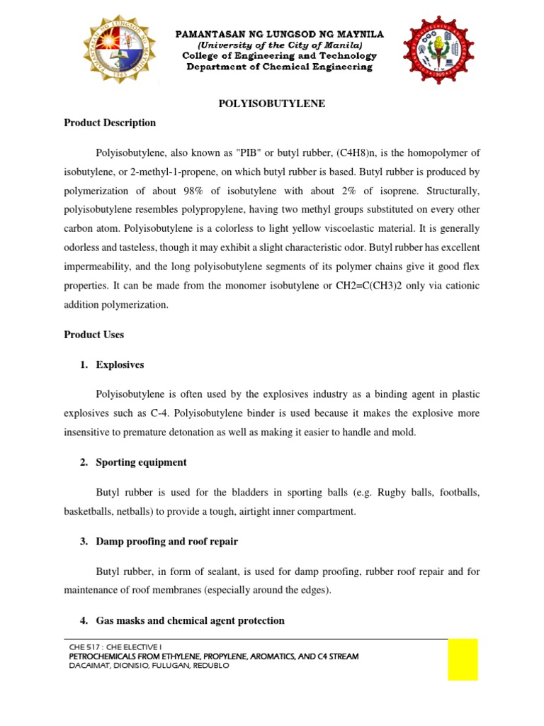 Polyisobutylene Product Description | PDF | Amorphous Solid | Building Materials