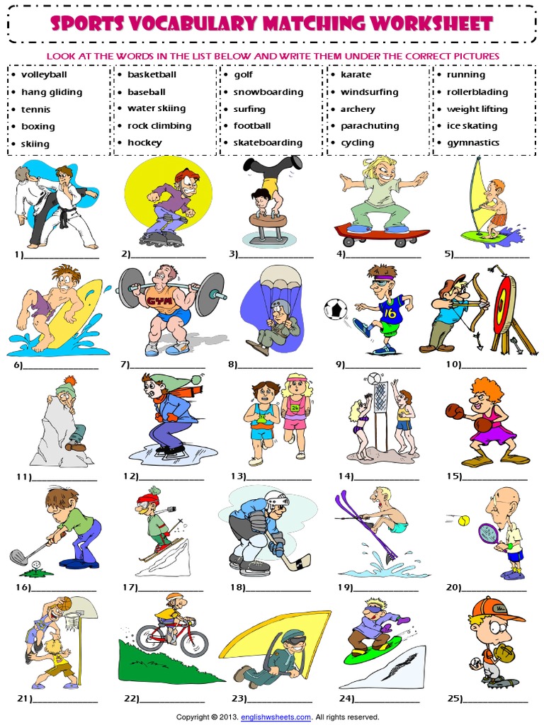 sports vocabulary matching exercise worksheet.pdf | Individual Sports ...