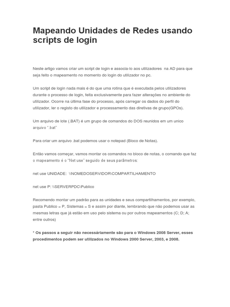 Mapear Unidade de Rede | PDF | Linguagem de script | Microsoft Windows