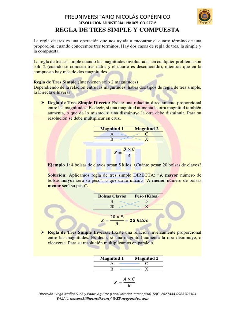 Teoría Regla de Tres (Simple y Compuesta) | PDF | Enseñanza de ...