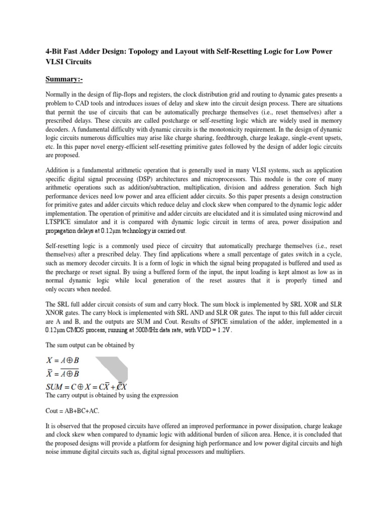4-Bit Fast Adder Design | PDF | Electronic Circuits | Logic Gate