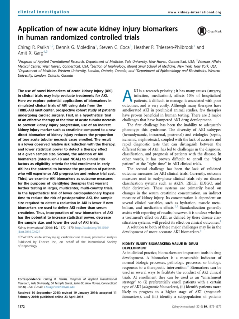 Application of New Acute Kidney Injury Biomarkers in Human RCT | PDF ...